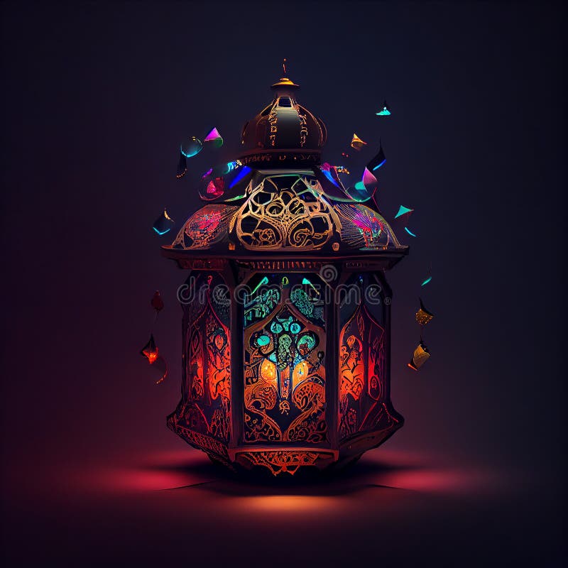 Night in Ramadan Fasting, Colorful Lantern with Glowing Lights Stock ...