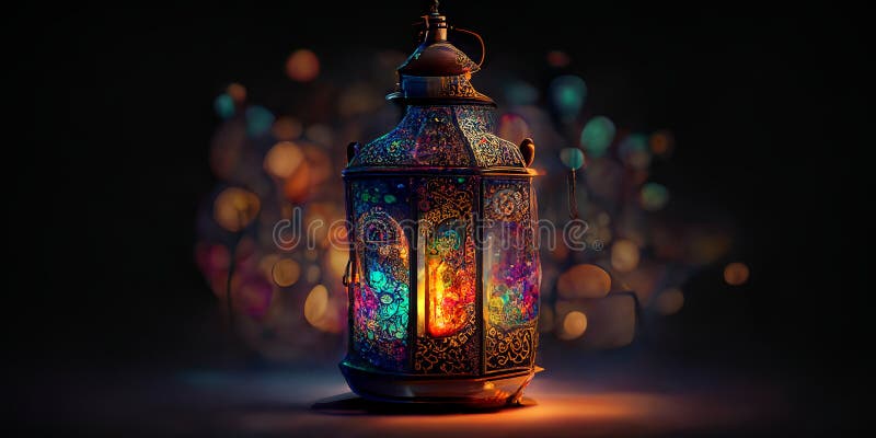 Night in Ramadan Fasting, Colorful Lantern with Glowing Lights Stock ...