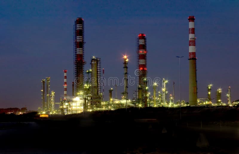 Night refinery stock photo. Image of chimney, petrochemical - 3889512