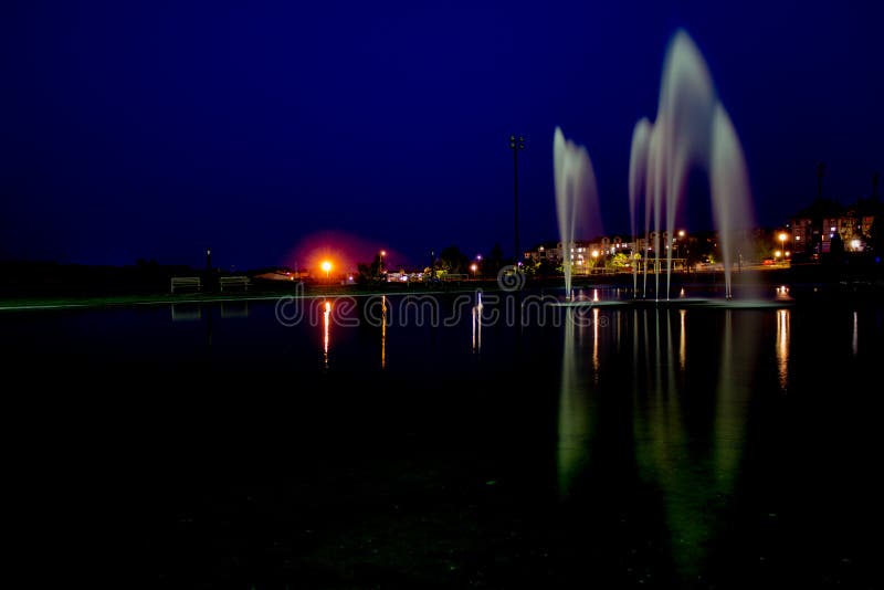 Night Reflection in Small Lake and Fontane Stock Image - Image of small ...