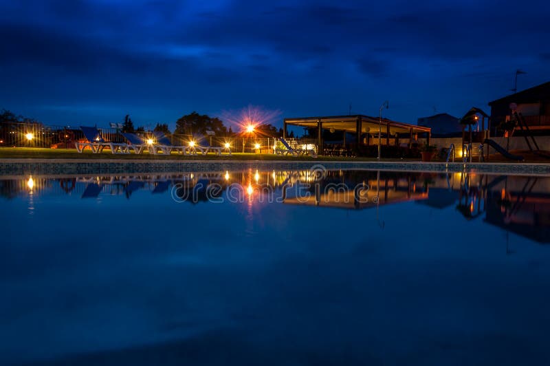 Night Reflections on a Swimming Pool Stock Image - Image of lights ...