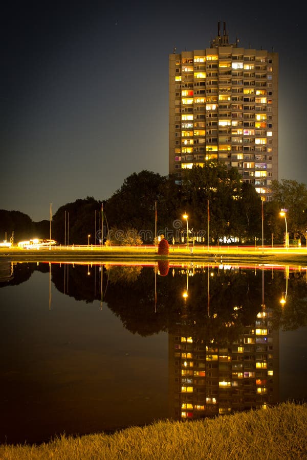 Night Reflections in the Water Stock Image - Image of district, river ...
