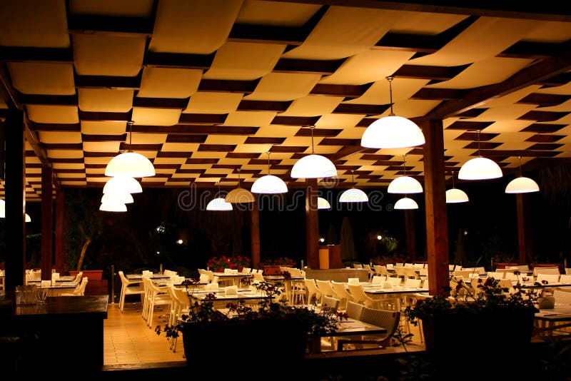 Night Restaurant in Resort Hotel Stock Image - Image of light, night ...