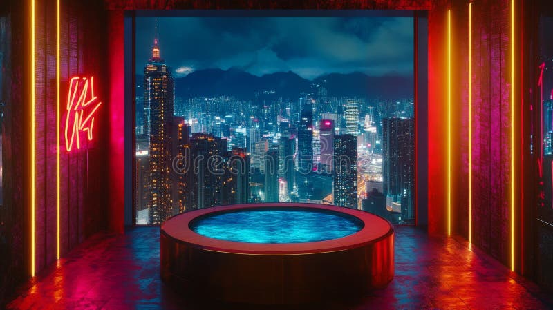 The Night Reveals an Empty Platform in a Futuristic Building, with the ...