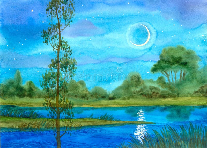Night on the River stock illustration. Illustration of depth - 13944546