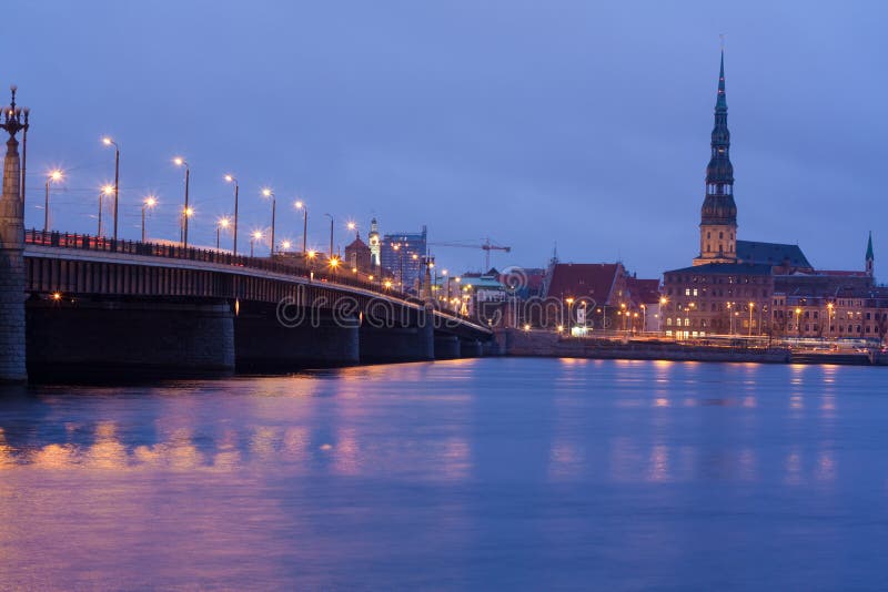 Night river with bridge stock photo. Image of street - 12857848