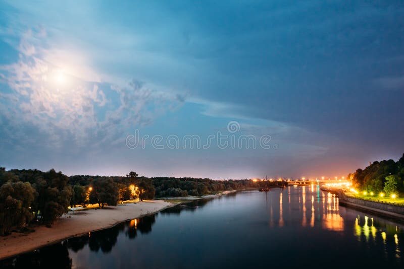 Night River Coolant in the Summer Stock Image - Image of scenic, city ...