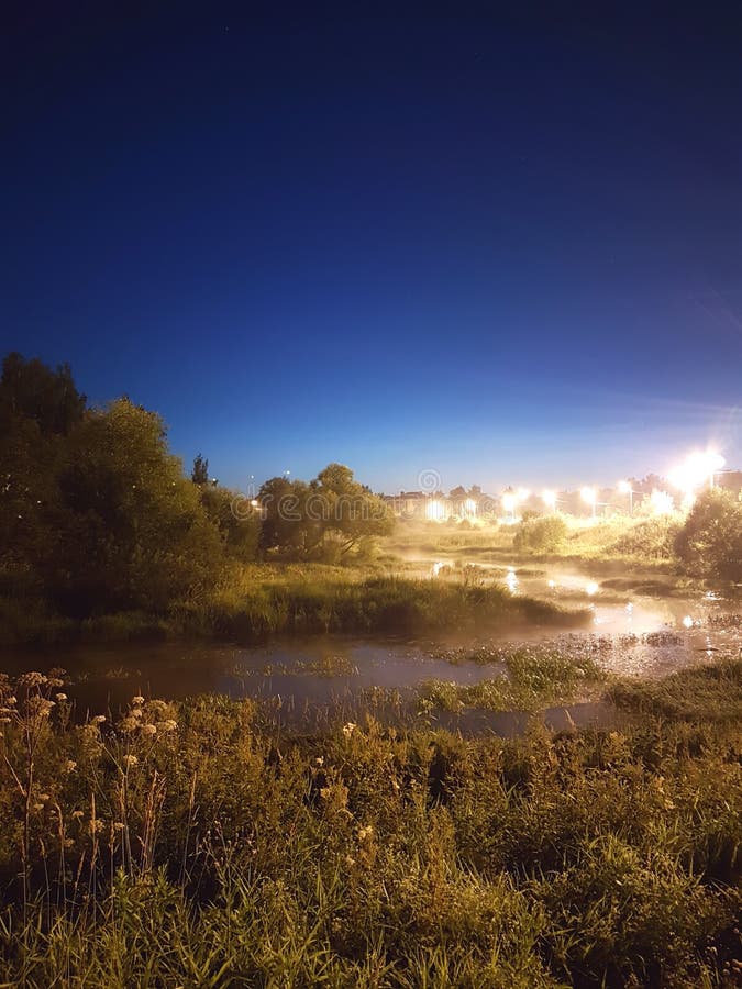 Night river stock photo. Image of plain, reservoir, phenomenon - 97635082