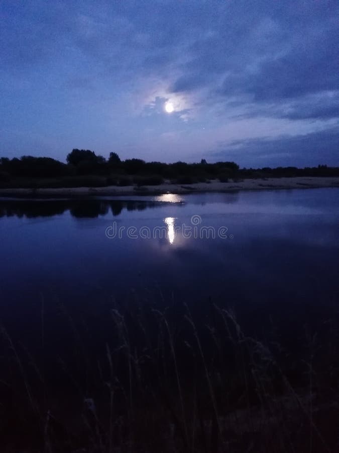 Night stock photo. Image of river, reflection, moon - 126936678