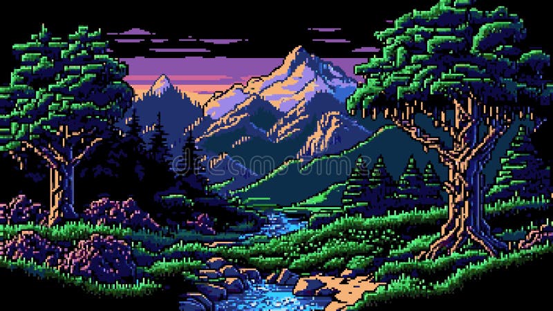 Night River Mountain Landscape, AI Generated Pixel Stock Vector ...