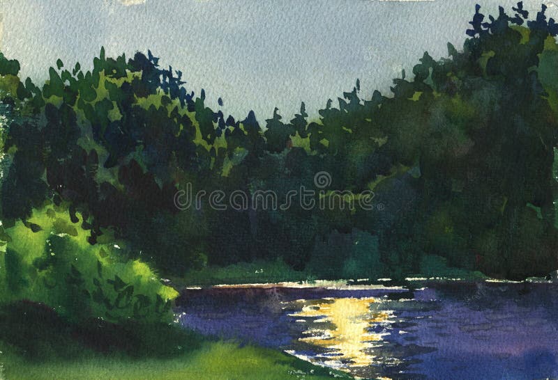 Night on the River stock illustration. Illustration of paper - 30761865