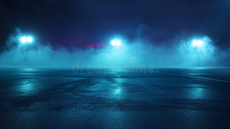 Night Road with Blue Fog and Headlights Stock Illustration ...