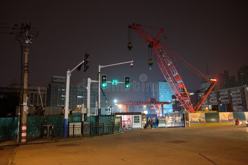 Night Road Construction Scenarios Stock Photo - Image of light ...