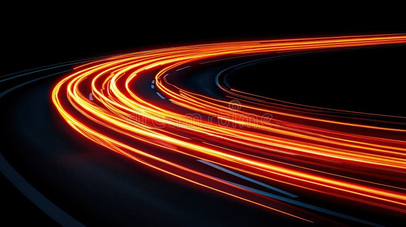 Night Road Curves, Light Trails, Digital Art, Futuristic Stock ...