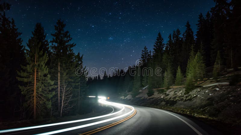 Night Road through Forest with Starry Sky and High Quality Image Stock ...