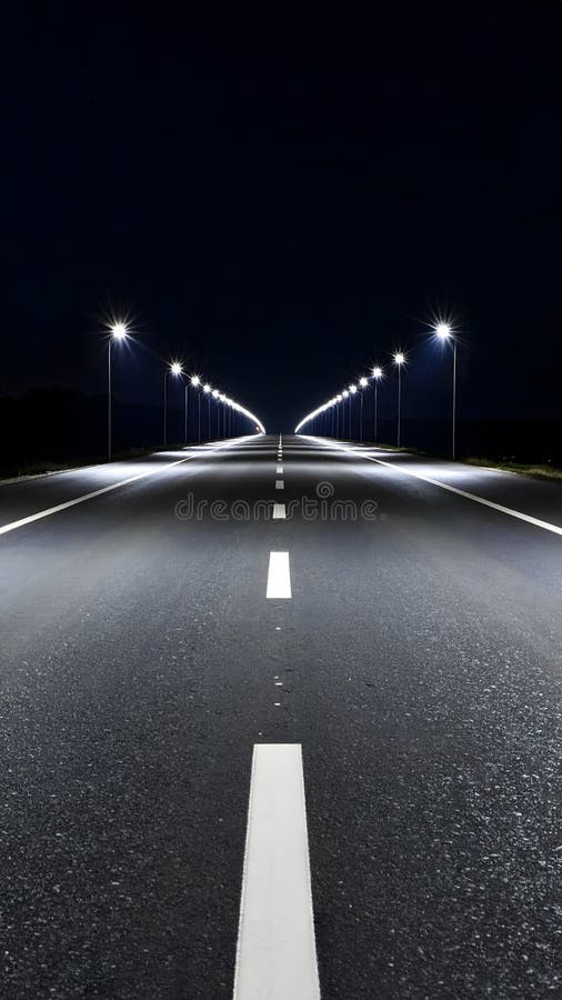 Night Road Headlight Glow stock illustration. Illustration of freeway ...