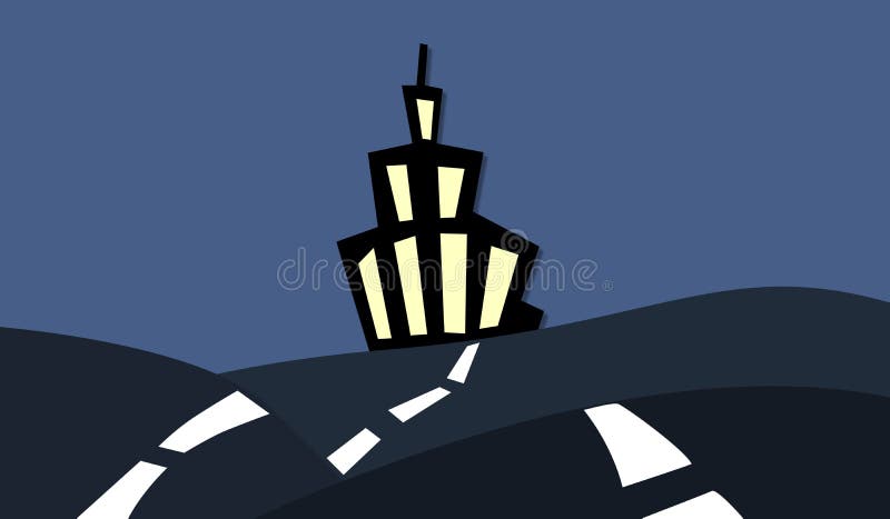 Night Road Illustration with Cartoon Building Stock Illustration ...
