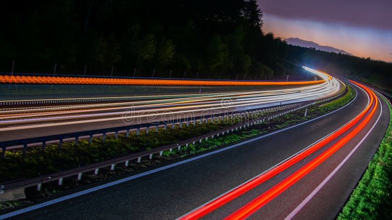 Night Road Lights. Lights of Moving Cars at Night Stock Photo - Image ...