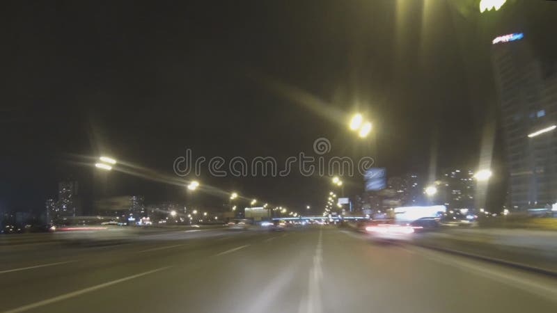 Night Road. View from the Driver`s Cab. the Cabin of the Bus or Truck ...