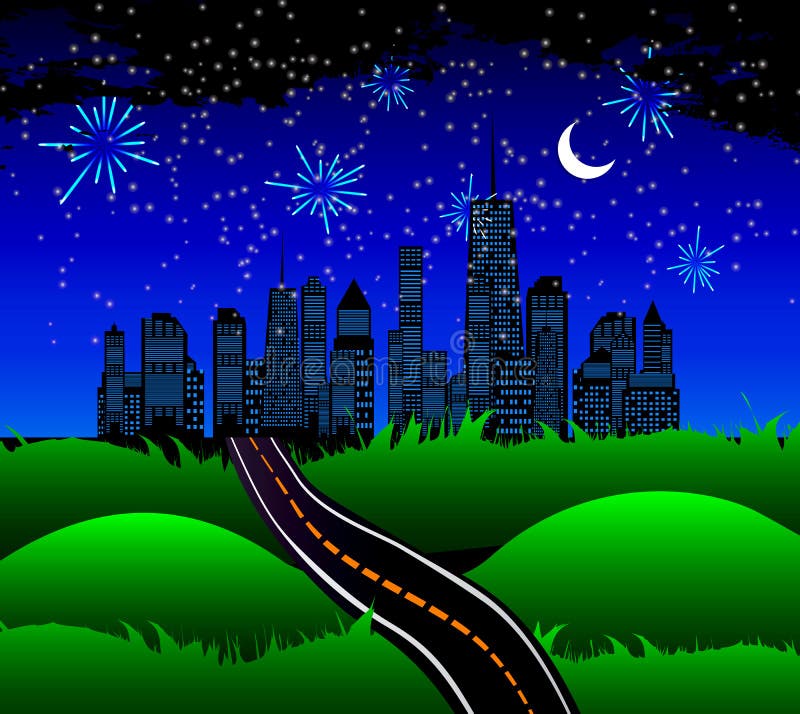 Night Road To the Town of Nature. Vector Stock Vector - Illustration of ...