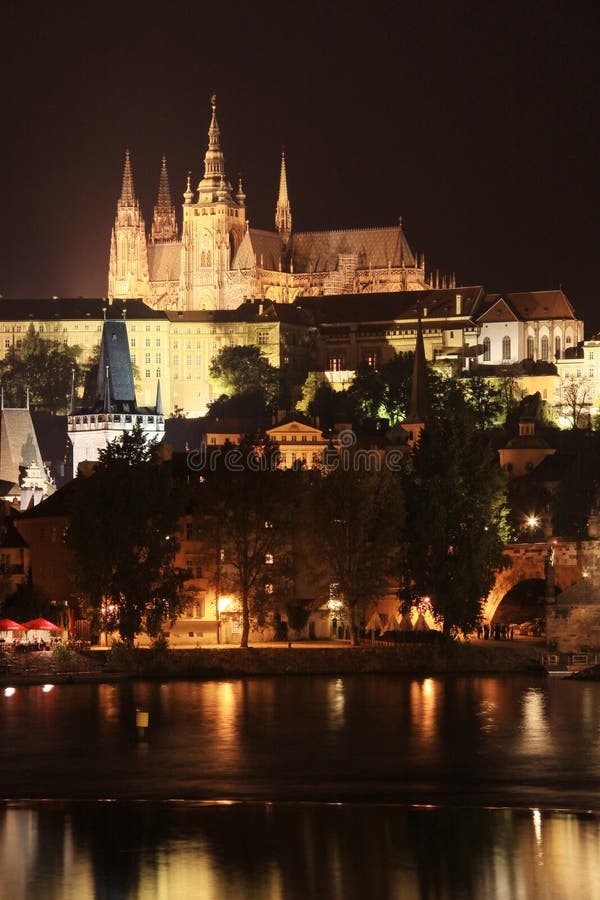 Night Romantic Snowy Prague Gothic Castle Stock Photo - Image of prague ...