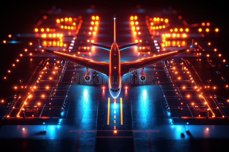 Night Runway Lights Airplane Ready Takeoff Stock Image - Image of ...
