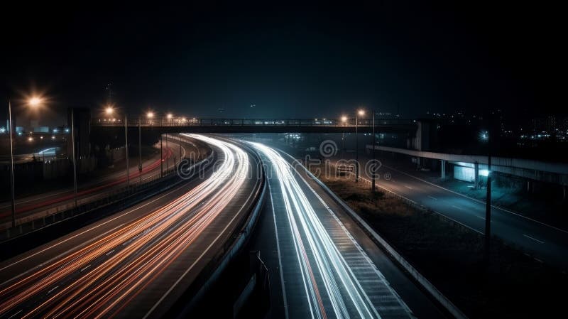 Night Rush: Long Exposure Highway Stock Photo. AI Generated. Generative ...