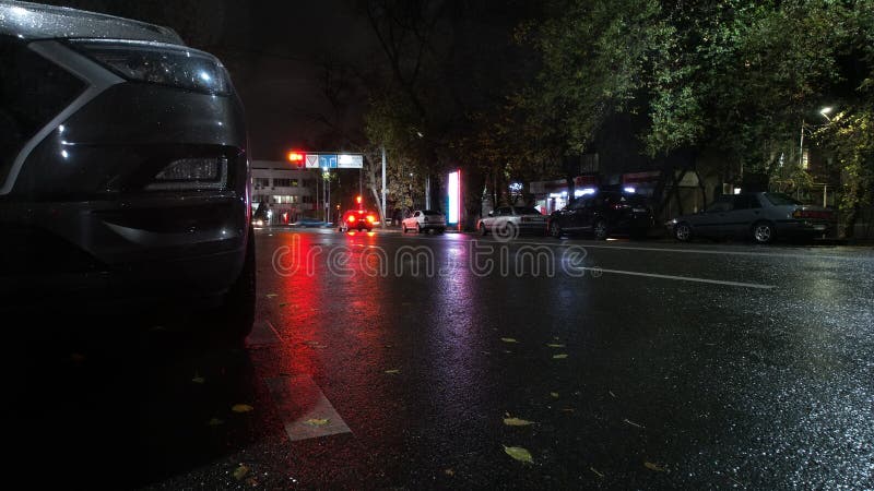 Night. it S Raining. at the Intersection of Car Stock Image - Image of ...