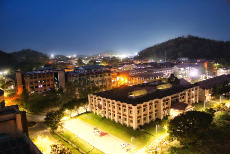 Night Scape of a College in a City Stock Image - Image of centre ...