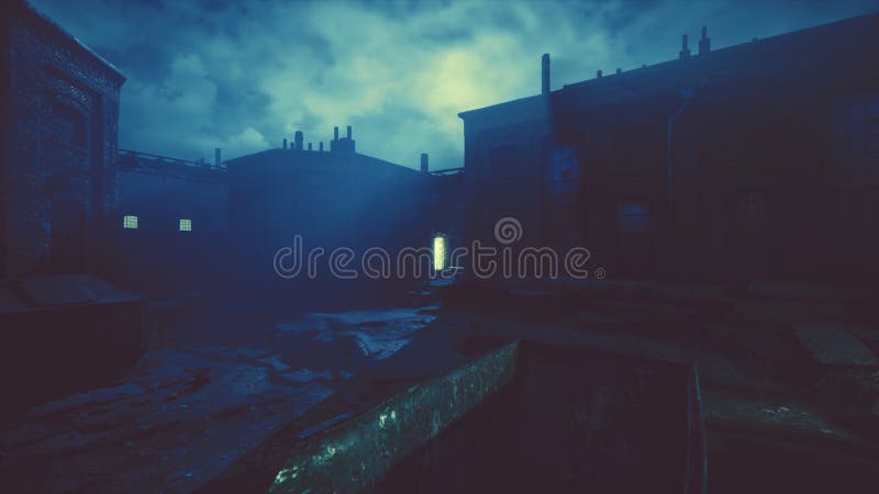 Night Scene of an Abandoned Factory Stock Illustration - Illustration ...