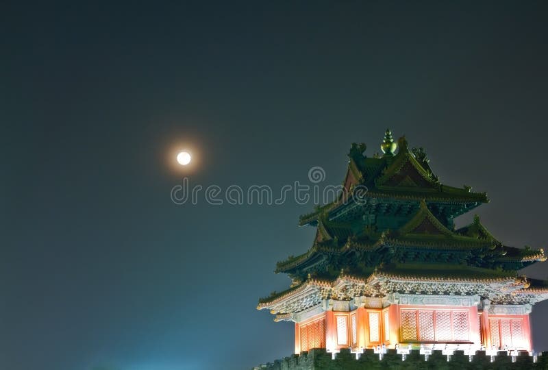Night Scene of Ancient Tower Stock Photo - Image of dynasty, eastern ...