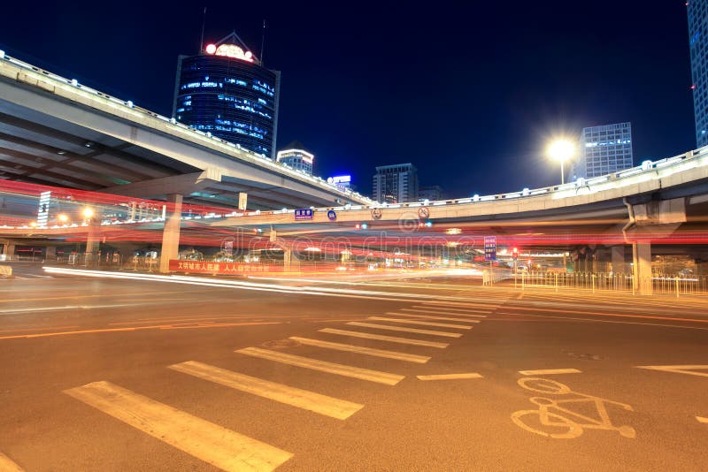 Night Scene of Beijing International Trade Bridge Stock Photo - Image ...