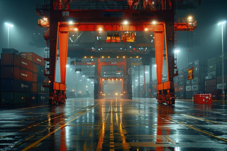 Night Scene of Cargo Loading at a Fully Operational Container Terminal ...