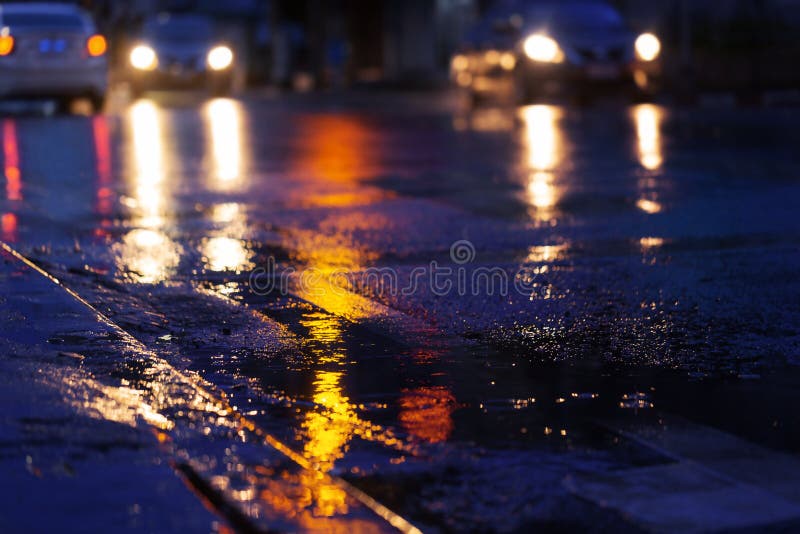 Night Scene of Hard Rain Fall in the City. Stock Image - Image of hard ...