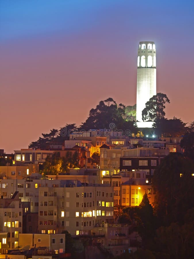 The Night Scene of Coit Tower Stock Image - Image of gorgeous, mist ...