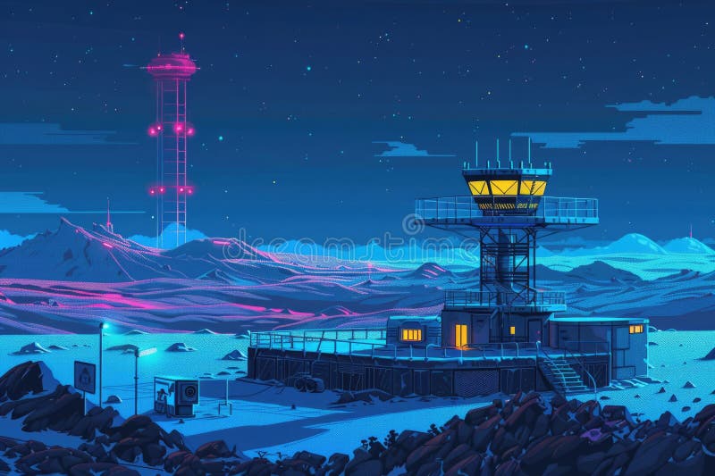 A Night Scene of a Control Tower in the Mountains. Suitable for ...