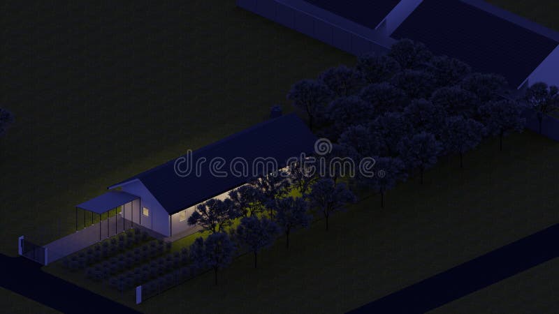 Night Scene 3D Isometric Village House Stock Illustration ...