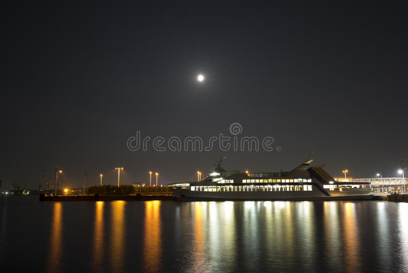 Night scene ferry port 2 stock image. Image of pier, night - 75154885