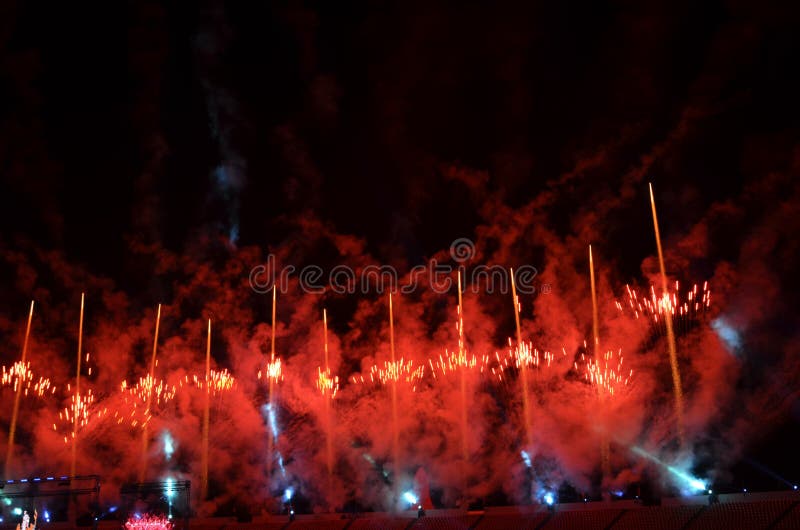 Night scene fire crackers stock photo. Image of electric - 59653572
