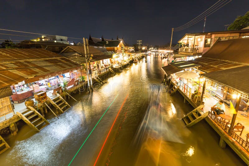 Night Scene at Floating Market Stock Photo - Image of landscape, market ...