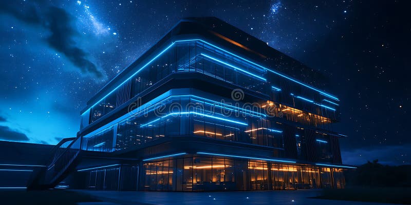 Night Scene Futuristic Building Under Starry Sky Stock Illustration ...