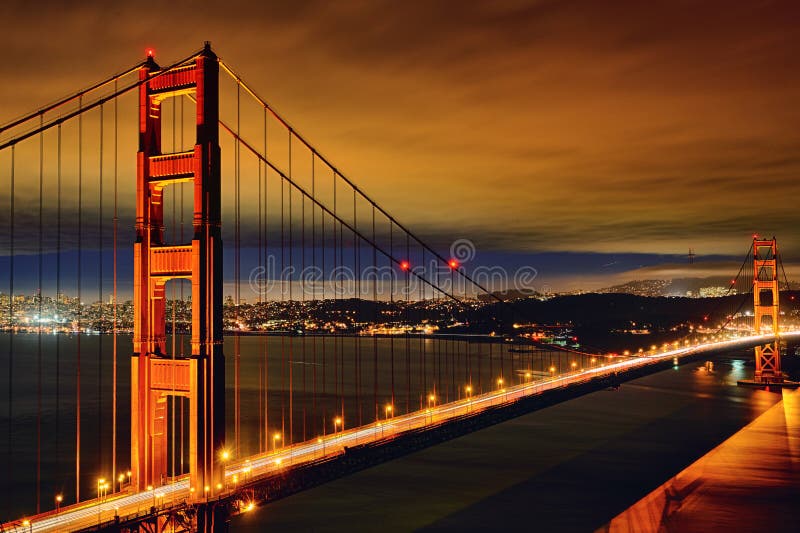 Night Scene of Golden Gate Bridge Stock Photo - Image of monument ...