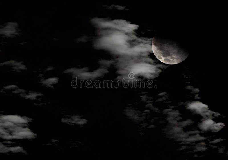 Night View of Half Moon with Clound on Dark Sky for Background Stock ...