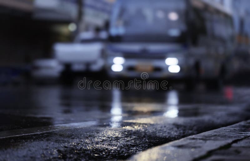 Night Scene of Hard Rain Fall in the City. Stock Image - Image of scene ...