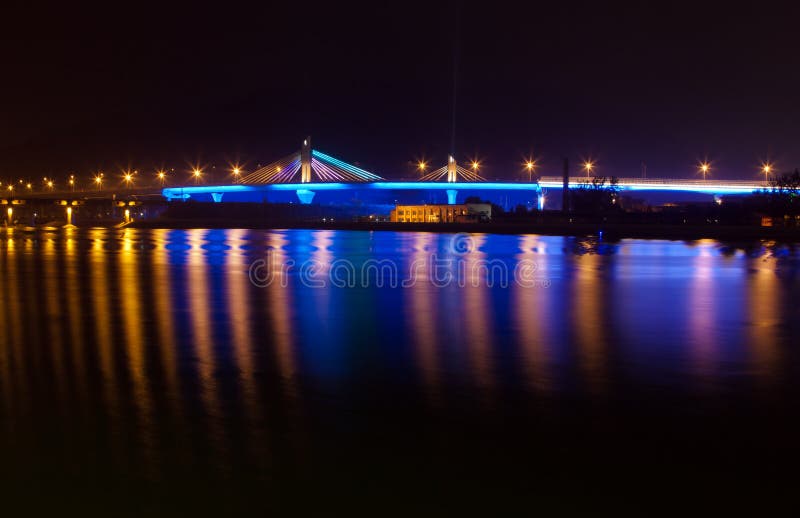 Night Scene of a Highway Bridge Stock Image - Image of scene, road ...
