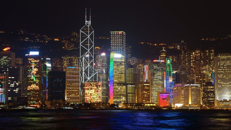 Night scene in Hong Kong. editorial photography. Image of skyscraper ...