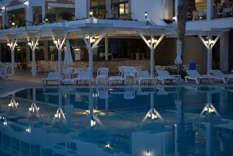 Night Scene with Hotel Pool Stock Photo - Image of architecture, estate ...