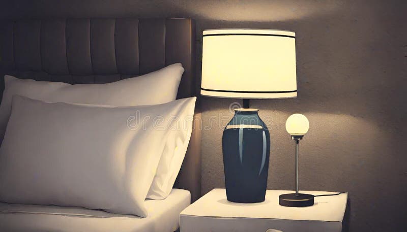 Night Scene in Hotel Room, Nightstand with Stock Illustration ...