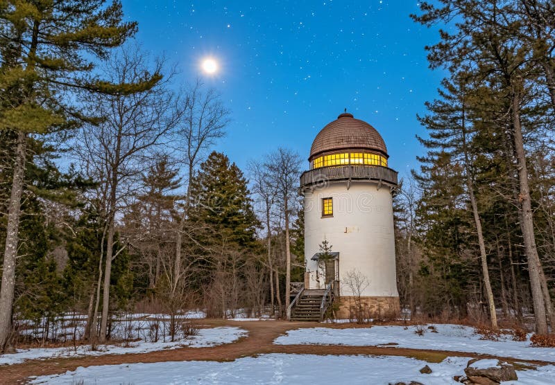 Night Scene Illuminated Observatory Tower in Snowy High Quality Image ...