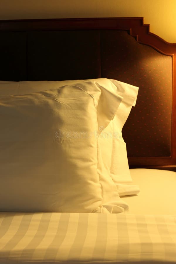 Night Scene Image of Comfortable Pillows and Bed. Stock Photo - Image ...